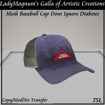 Second Life Marketplace - LadyM's Mesh Baseball Cap Diabetes Dont ...