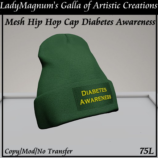 Second Life Marketplace - LadyM's Mesh Hip Hop Cap Diabetes Awareness ...