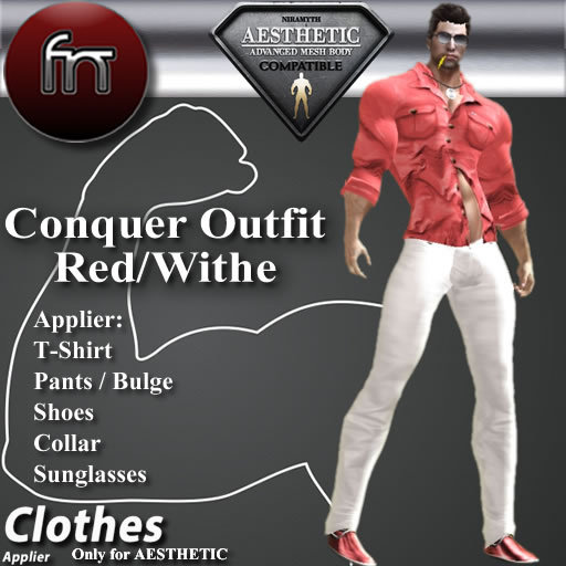 Second Life Marketplace - [FN] Aesthetic Conquer Outfit T-Red/J-White -Box-