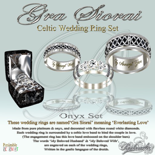 Second Life Marketplace - Gra Siorai - Celtic Wedding Ring Set - Onyx ...
