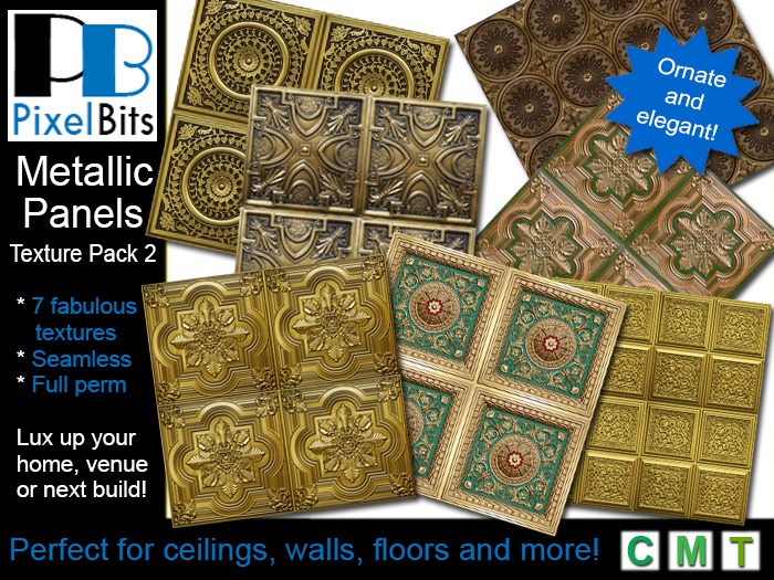 Second Life Marketplace - Ornate Metal Panel Textures (Pack 2A). Full Perm!
