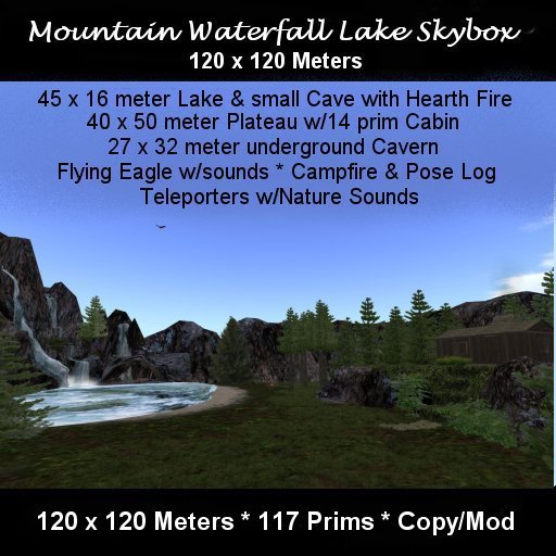 Second Life Marketplace - Mountain Waterfall Lake Skybox 120M
