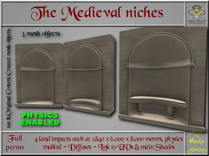 Second Life Marketplace - Medieval niches - 2 to 4 LI - 3 FULL PERMS Meshes