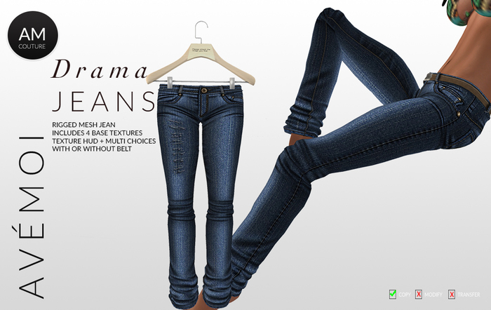 Second Life Marketplace - .:: AM ::. Drama Jean Package - Rigged Mesh ...
