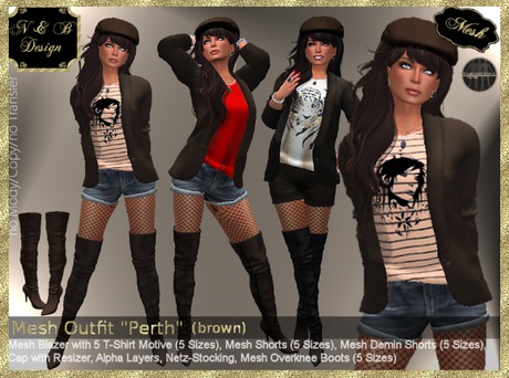 Second Life Marketplace - *N & B Design* Mesh Outfit "Perth" (brown).