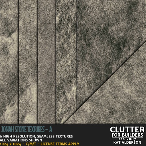 Second Life Marketplace - CLUTTER - Jonah Stone Textures - A - 6PK