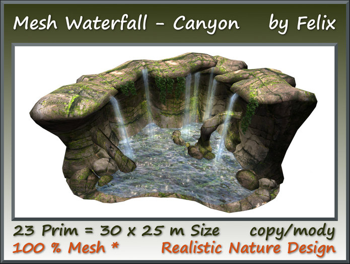 Second Life Marketplace - Mesh Waterfall-Canyon 23 Prim=30x25m Size ...