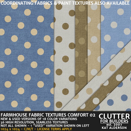 Second Life Marketplace - CLUTTER - Farmhouse Fabric Textures Comfort ...