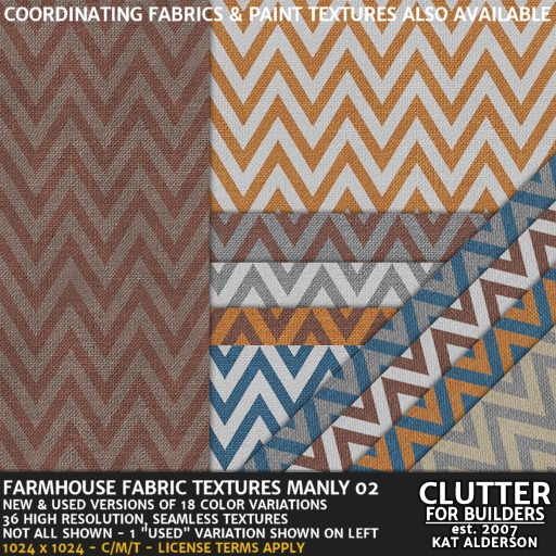 Second Life Marketplace - CLUTTER - Farmhouse Fabric Textures Manly 02 ...