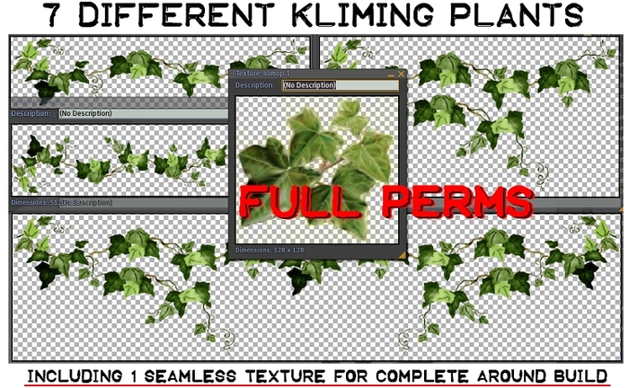 Second Life Marketplace - 7 full perm alpha ivy textures klimop