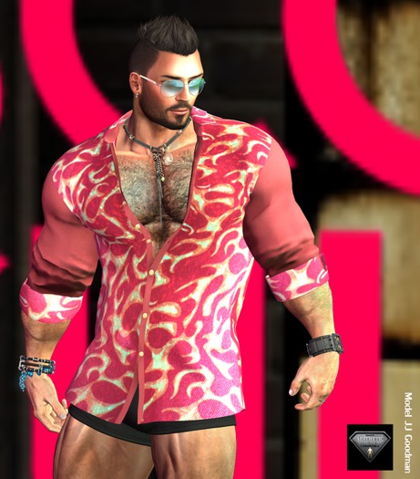 Second Life Marketplace - HOTLINE Half-Unbuttoned Shirt RED FIRE (BAG)