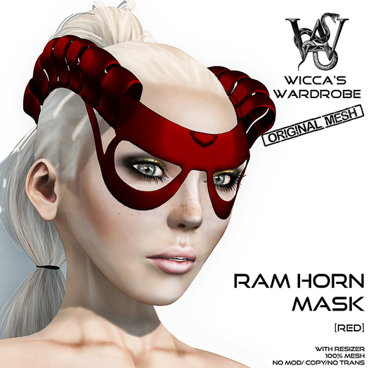 Second Life Marketplace - Wicca's Wardrobe - Ram Horn Mask [Red] [BOXED]