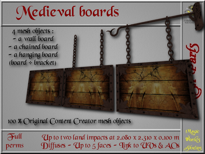 Second Life Marketplace - Medieval boards - 1 & 2 LI - 3 FULL PERMS Meshes
