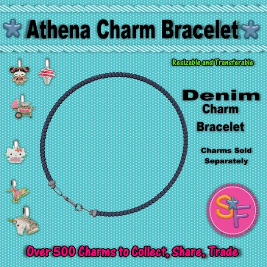 Second Life Marketplace - SF Athena Denim Bracelet For SF Charms (Mesh)