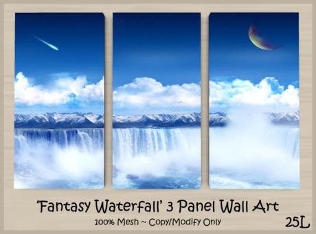 Second Life Marketplace - .:{ MG }:. Fantasy Waterfall - 3 Panel Wall Art