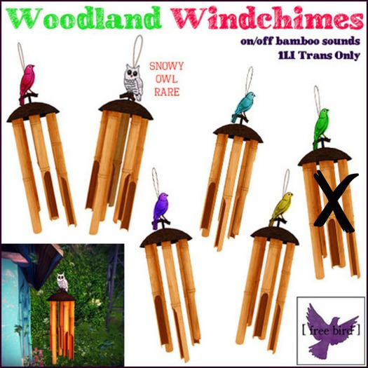 Second Life Marketplace - [ free bird ] Green Bird Wind Chimes