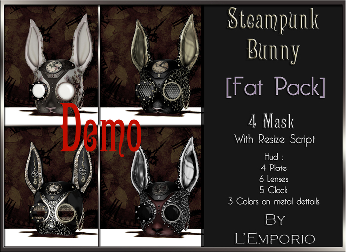 Second Life Marketplace - D+E+M+O L'Emporio ::*Steampunk Bunny*:: Mask