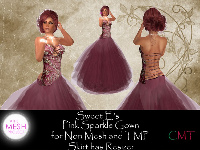 Second Life Marketplace - Sweet E's Pink Sparkle Gown with TMP appliers