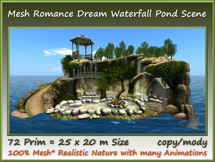 Second Life Marketplace - Mesh Romance Dream Waterfall Pond Scene ...