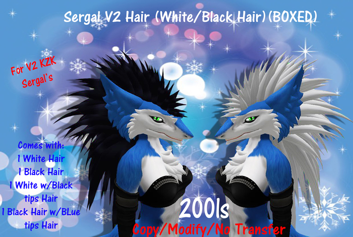 Second Life Marketplace - Sergal V2 Hair (White/Black Hair)(BOXED)