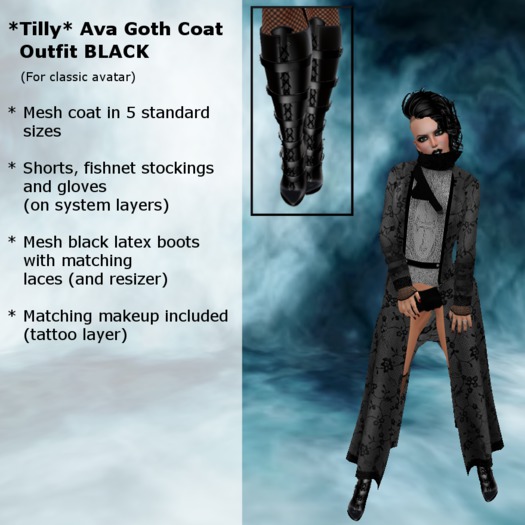 Second Life Marketplace - *Tilly* Ava Goth Coat Outfit Teal BOX