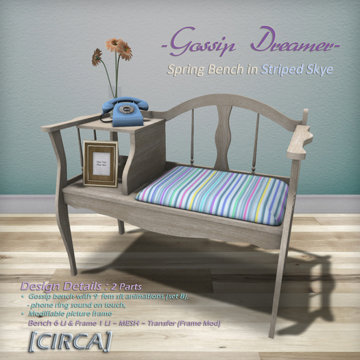 Second Life Marketplace - [CIRCA] - "Gossip Dreamer" - Spring Bench - Striped Skye