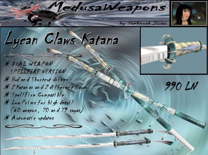 Second Life Marketplace - ~ Medusa Weapons ~ Lycan Claws Dual Katana ...