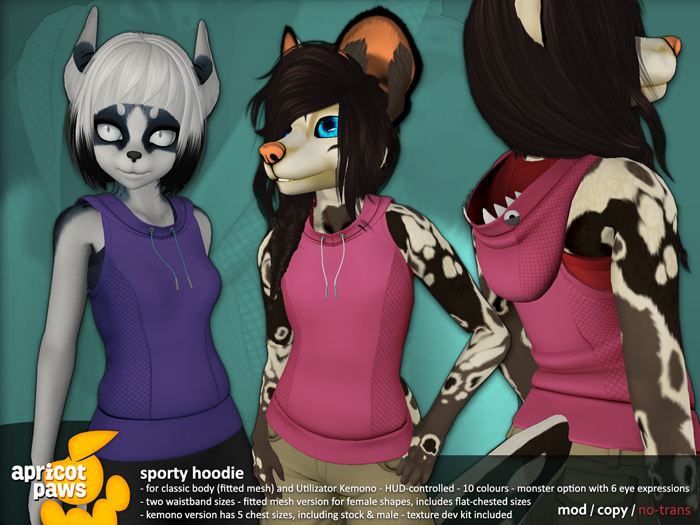 Second Life Marketplace - Apricot Paws: Sporty Hoodie for Kemono ...