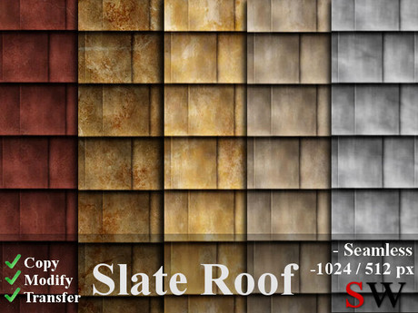 Second Life Marketplace - -SW- Seamless Slate Roof Texture Pack -1024/512-