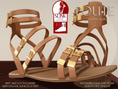 Second Life Marketplace - Poute- Roma Flat Sandals- Caramel