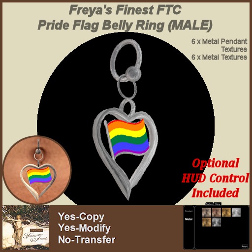 Second Life Marketplace - Freya's Finest FTC Pride Flag Belly Ring (MALE)