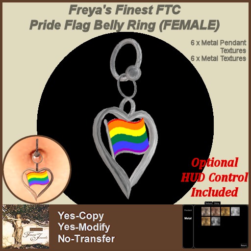 Second Life Marketplace - Freya's Finest FTC Pride Flag Belly Ring (FEMALE)