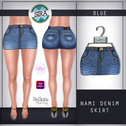 Second Life Marketplace - SIRA - [Mesh Body] Nami Denim Skirt - Blue