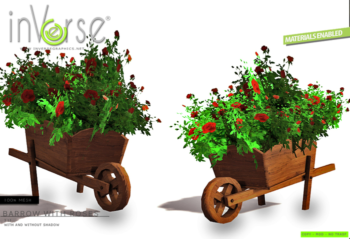 Second Life Marketplace - ☰ inVerse ☰ Flowerpot barrow with roses