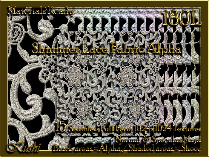 Second Life Marketplace - Shimmer Lace ALPHA Fabric Seamless Textures ...