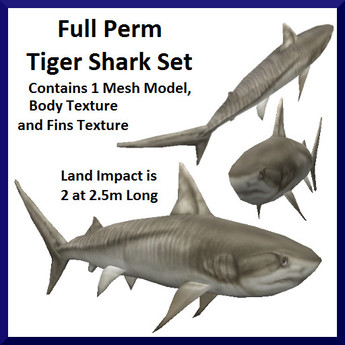 Second Life Marketplace - Full Perm Tiger Shark Mesh Model Set
