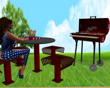 Second Life Marketplace - Mesh Grill animated with picnic table