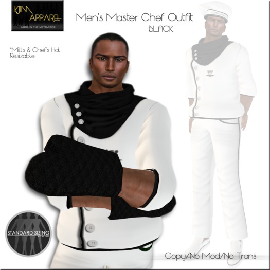 Second Life Marketplace - KJIm: Mens Master Chef Outfit - White/Black