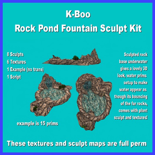 Second Life Marketplace - k-boo rock pond fountain sculpt kit