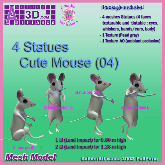 Second Life Marketplace - Cute Mouse 04 Statues (mesh) BuilderKit-1002 ...