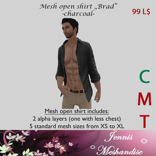 Second Life Marketplace - *JM* Open Shirt Brad charcoal
