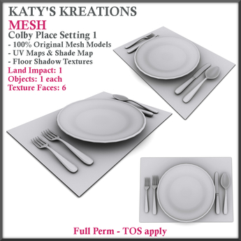 Second Life Marketplace - Full Perm MESH Place Setting "COLBY", Mesh ...