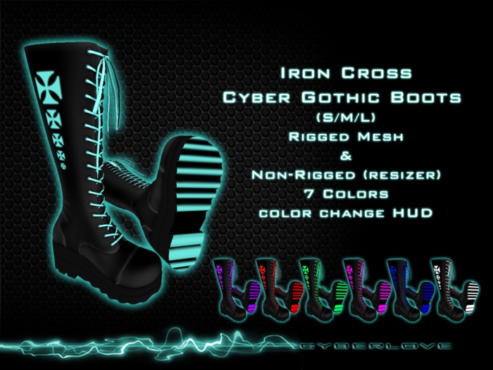 Second Life Marketplace - Iron Cross Cyber Boots - Rigged Mesh