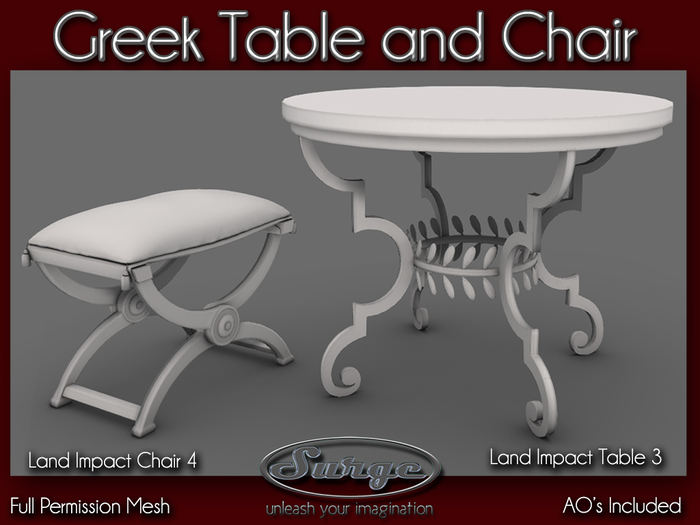 Second Life Marketplace - Greek Table and Chair - Mesh - Full ...