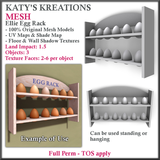 Second Life Marketplace - Full Perm MESH Egg Rack - ELLIE. Egg Stand ...