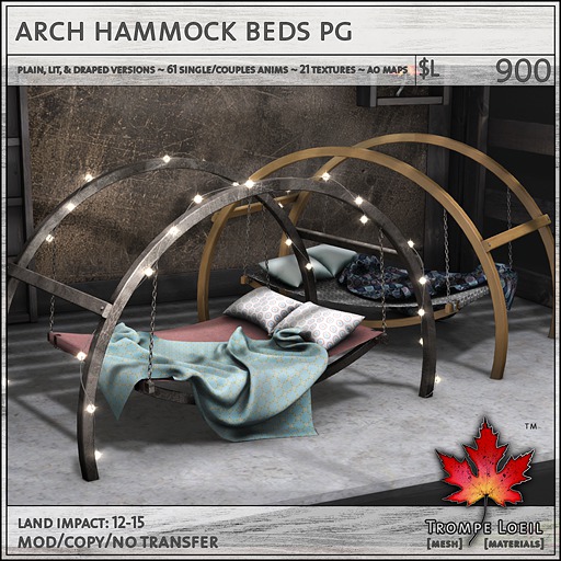 Second Life Marketplace - Trompe Loeil - Arch Hammock Bed PG + AO Maps ...
