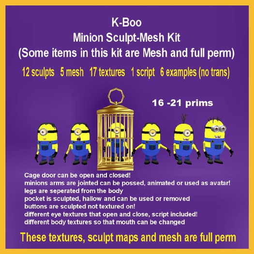 Second Life Marketplace - k-boo yellow minion sculpt-mesh kit