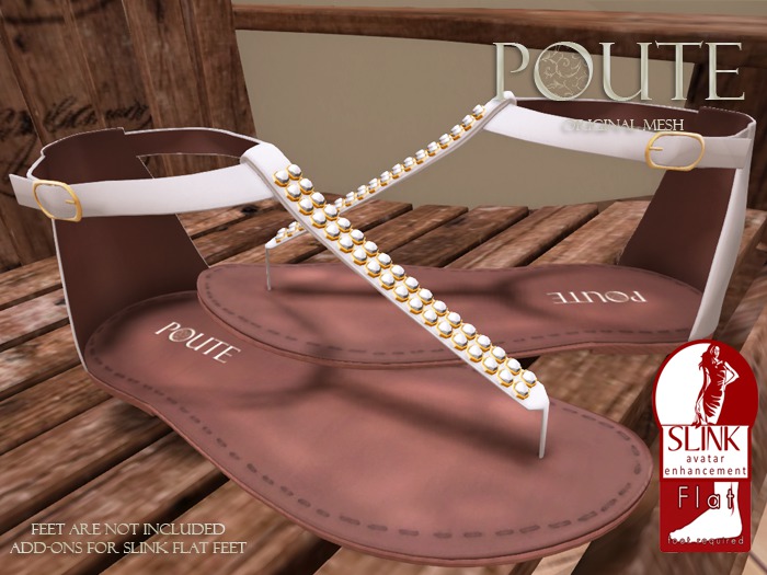 Second Life Marketplace - Poute- Jade Flat Sandals- White