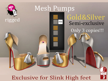 Second Life Marketplace - :: # Miss LT Aana mesh pumps - GOLD&SILVER