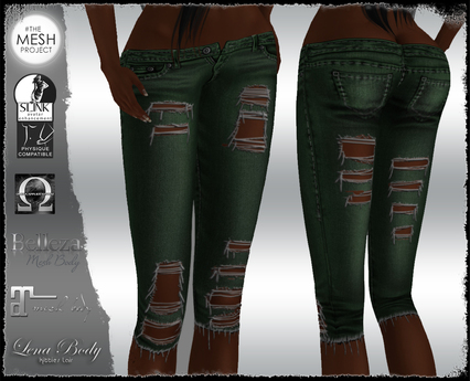 Second Life Marketplace - Unbuttoned Shorts Jeans - Green - Ripped